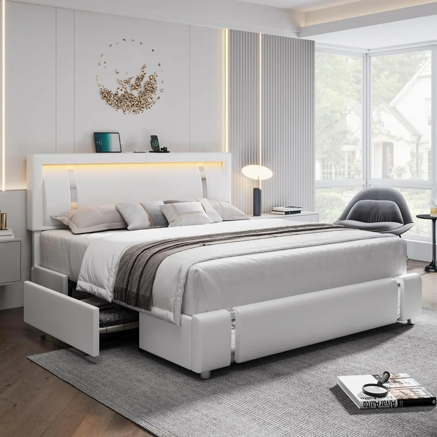 Smart Sleep Leather Platform Bed - Decorstly