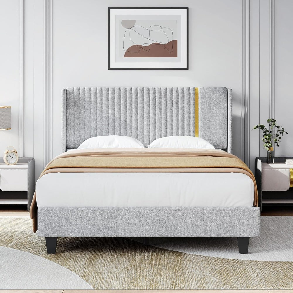 Upholstered Linen Platform Bed Frame - Decorstly