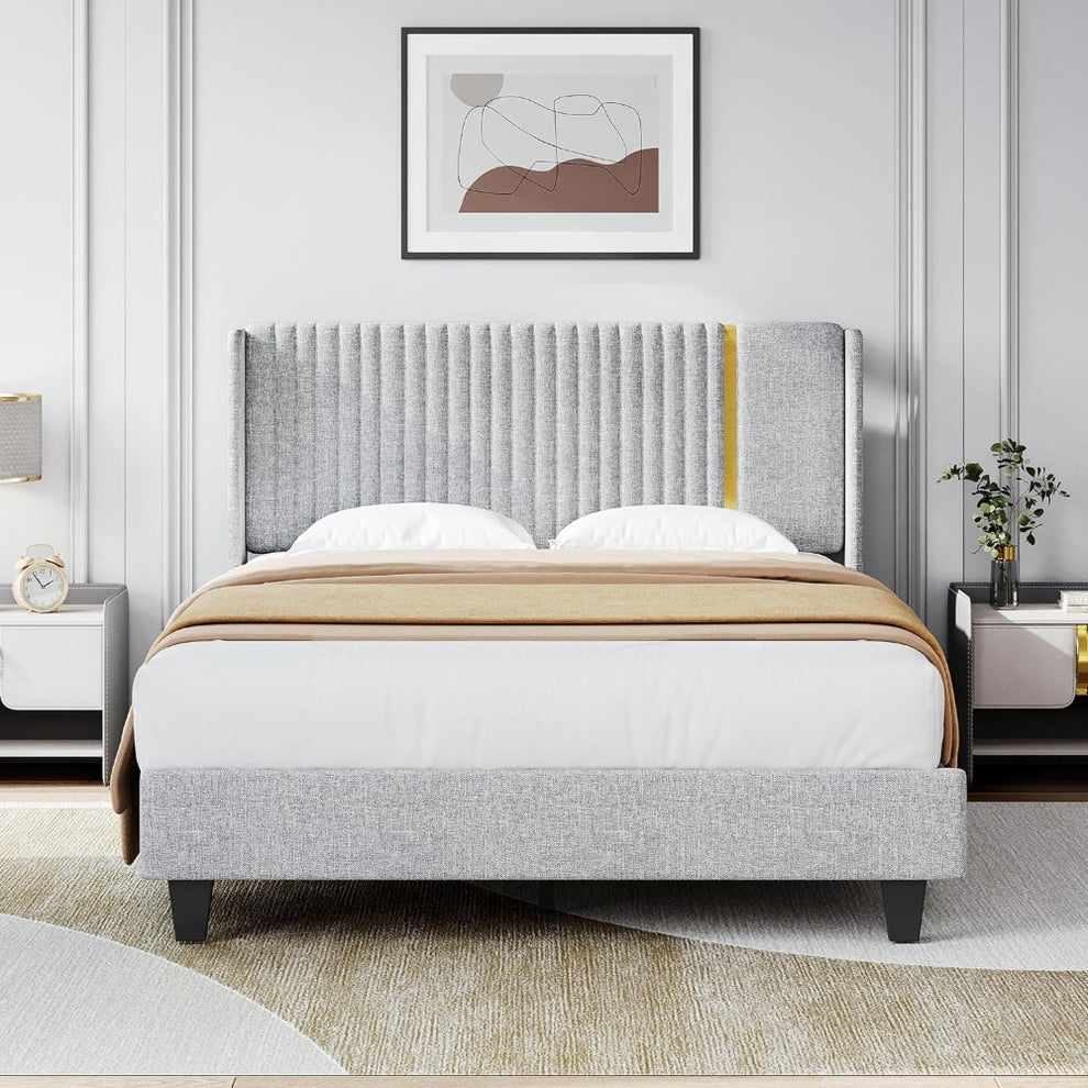 Upholstered Linen Platform Bed Frame - Decorstly
