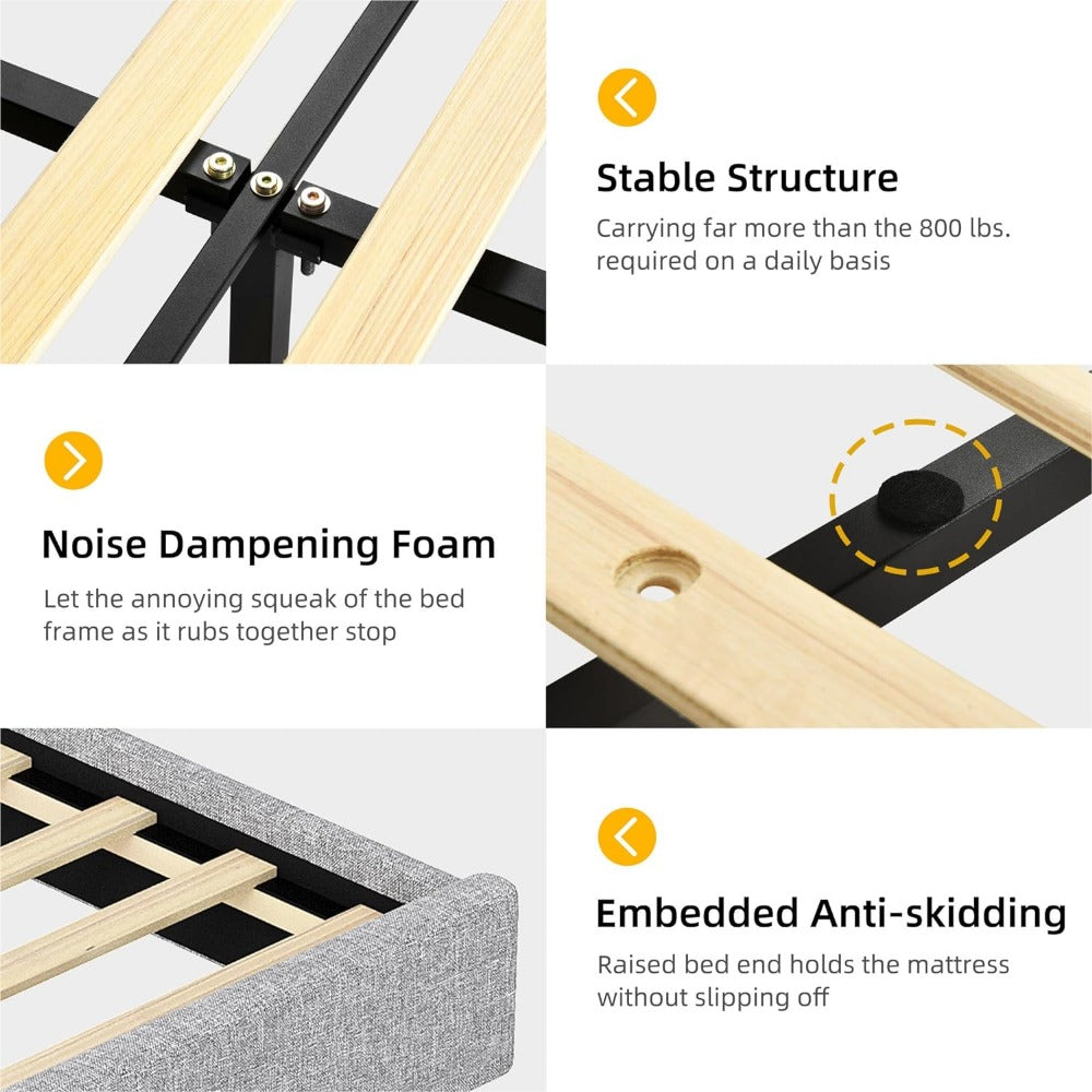 Upholstered Linen Platform Bed Frame - Decorstly