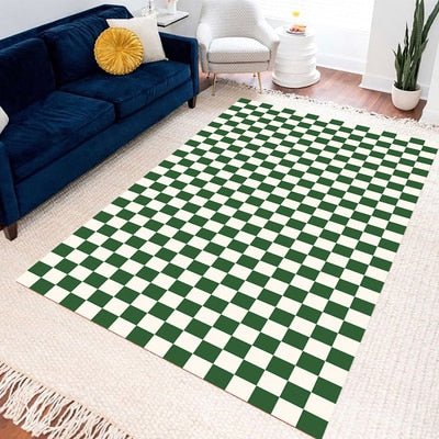 Green and White Checkered Area Rug - Decorstly