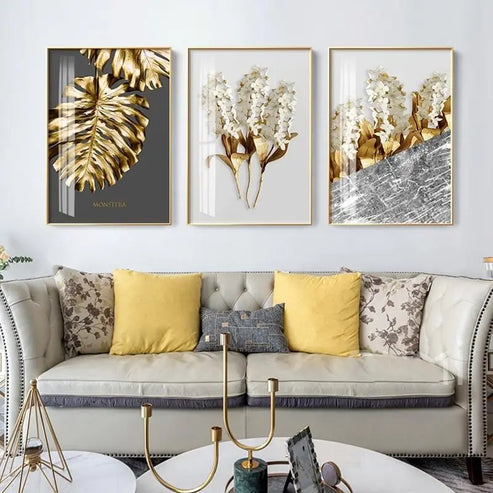 Golden abstract Leaf Painting - Decorstly
